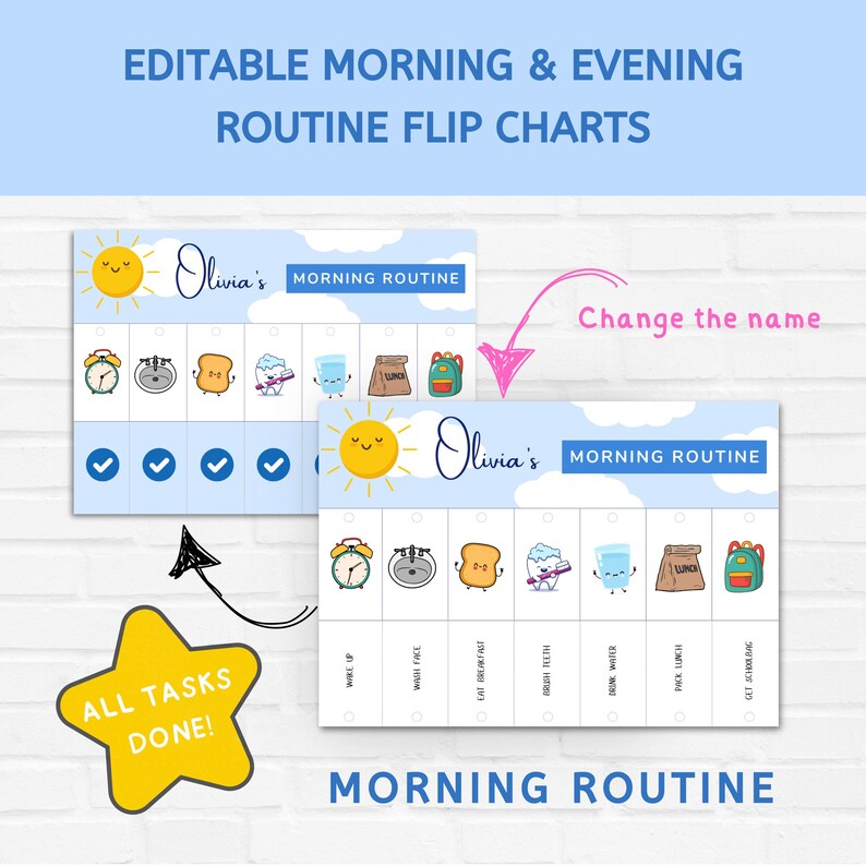 Kids Flip Charts Editable Morning & Evening Routine Trackers ...