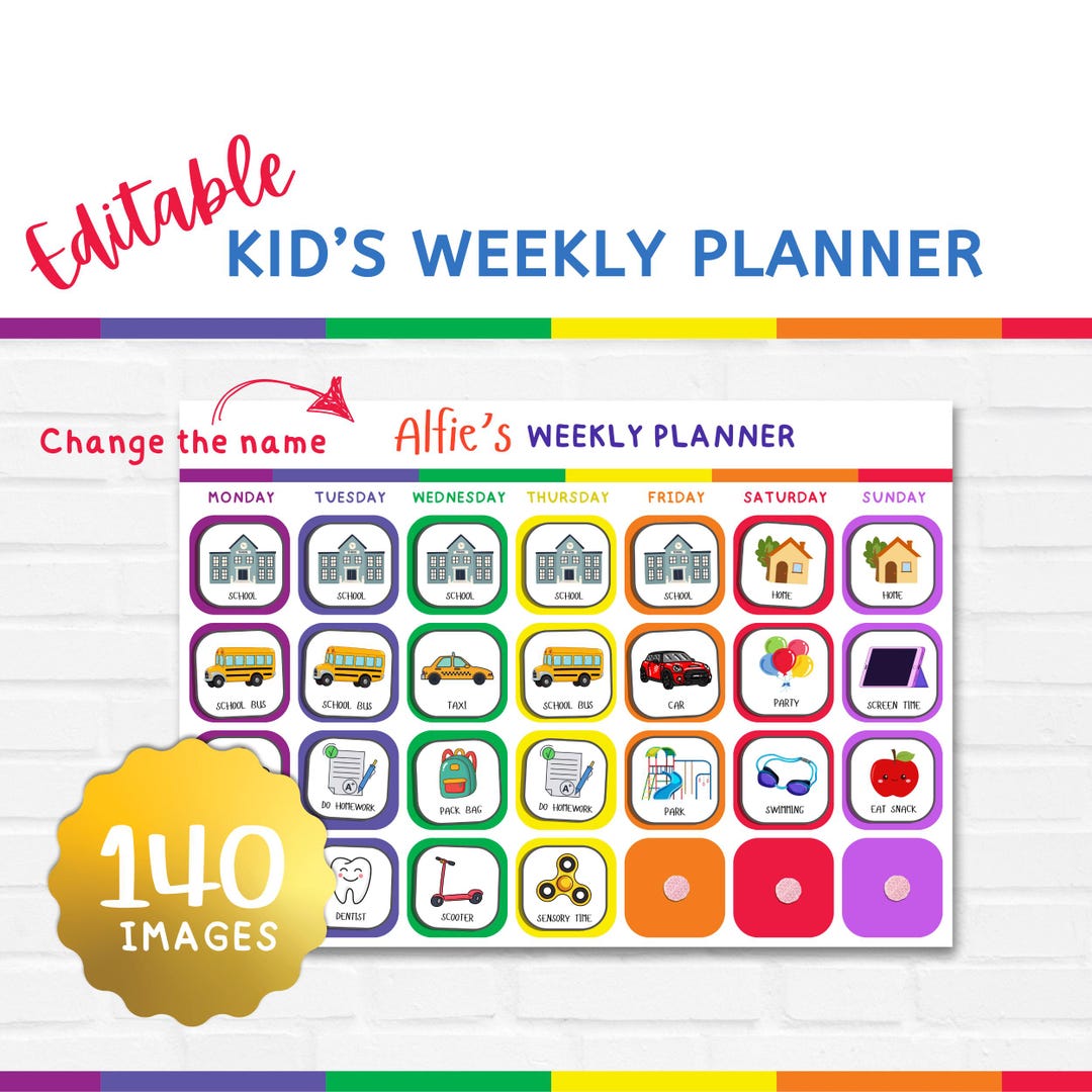 Kids Routine Chart | Children's Weekly Planner, Personalised Chart ...