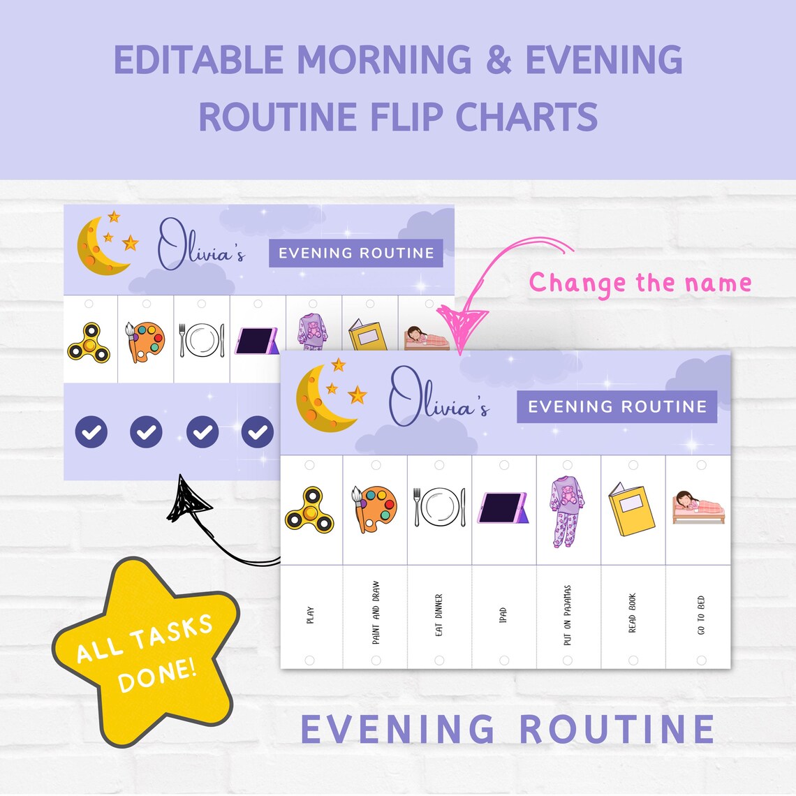Kids Flip Charts Editable Morning & Evening Routine Trackers ...