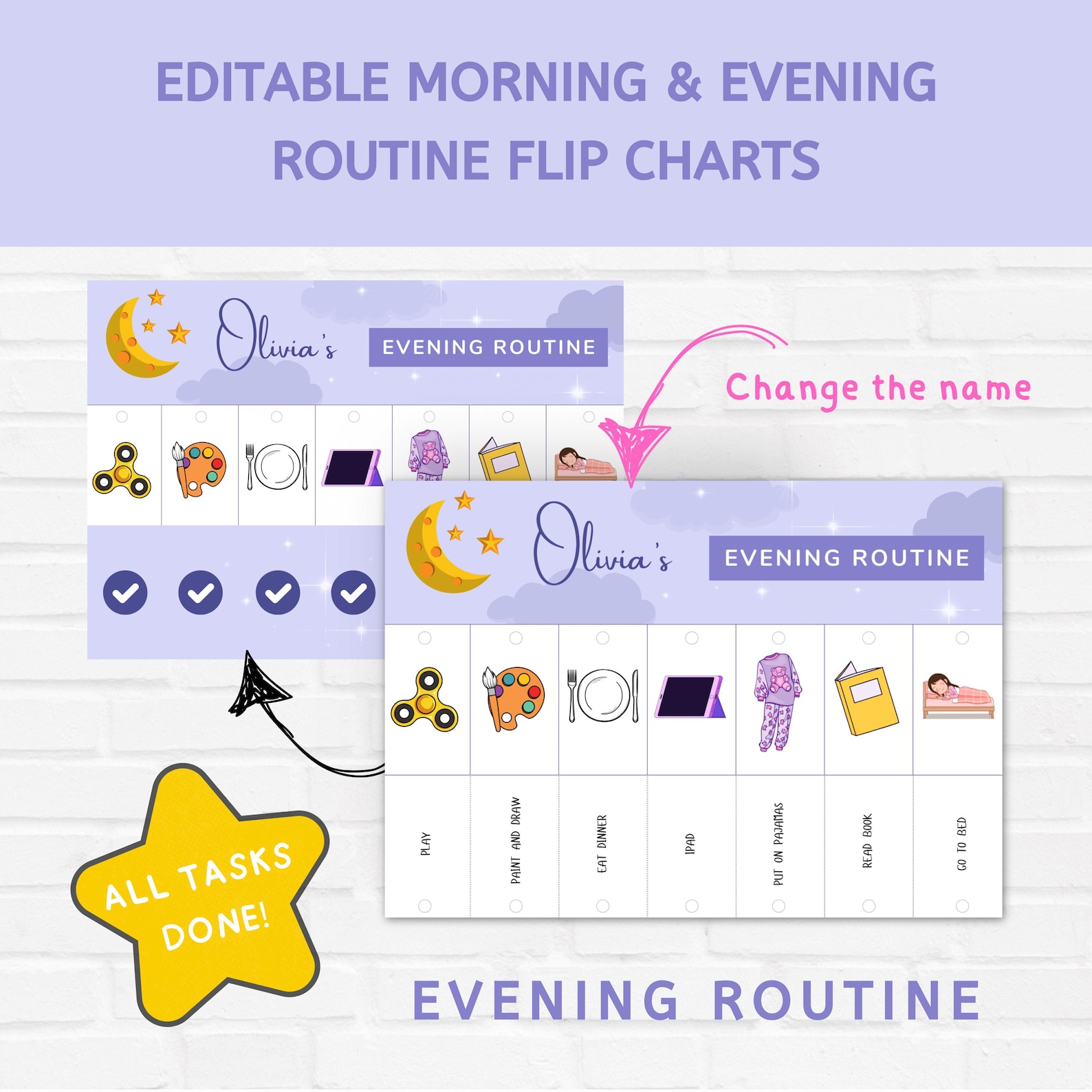 Kids Flip Charts Editable Morning & Evening Routine Trackers ...