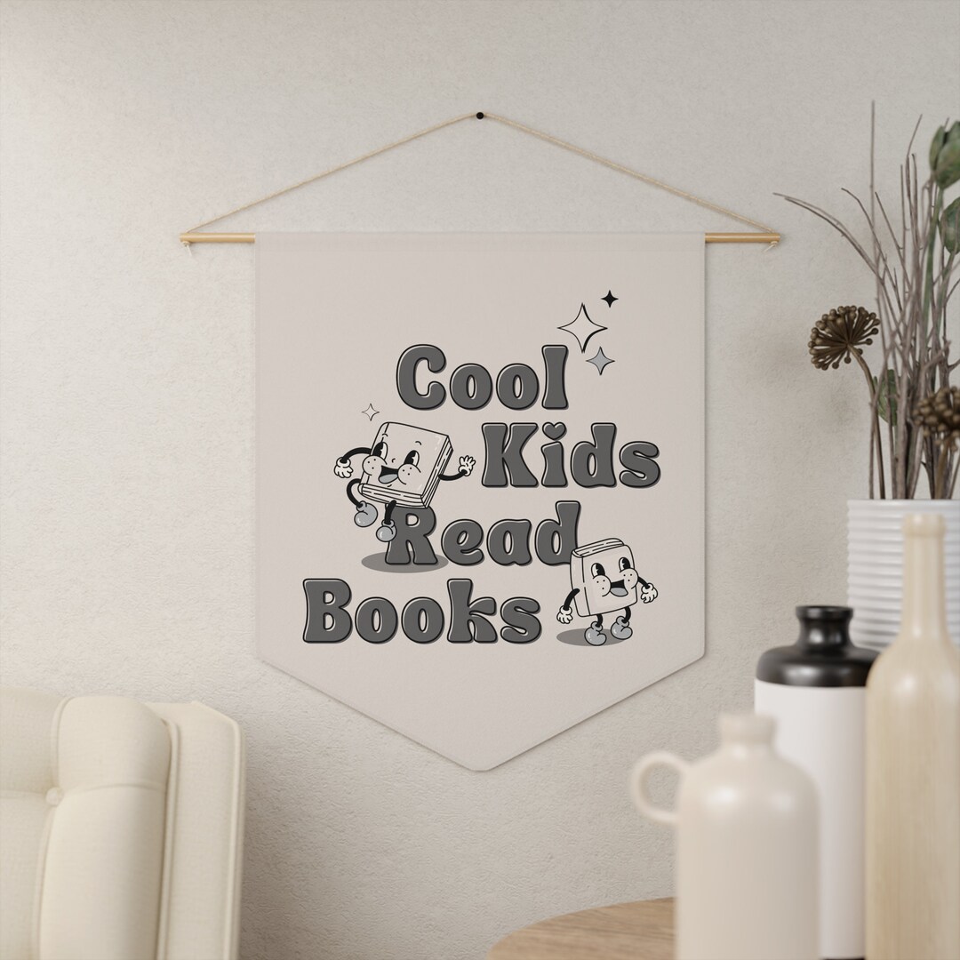 Cool Kids Read Books Retro Black and Beige Reading Pennant for Home ...