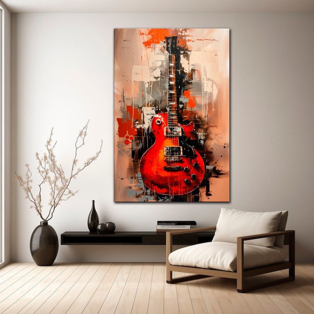 Abstract Guitar Canvas Wall Art Colorful Watercolor Guitar Wall Decor ...