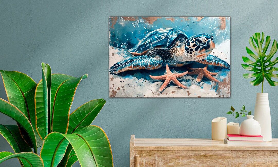 Turtle Painting Canvas Abstract Sea Creatures Wall Art Underwater Wall ...