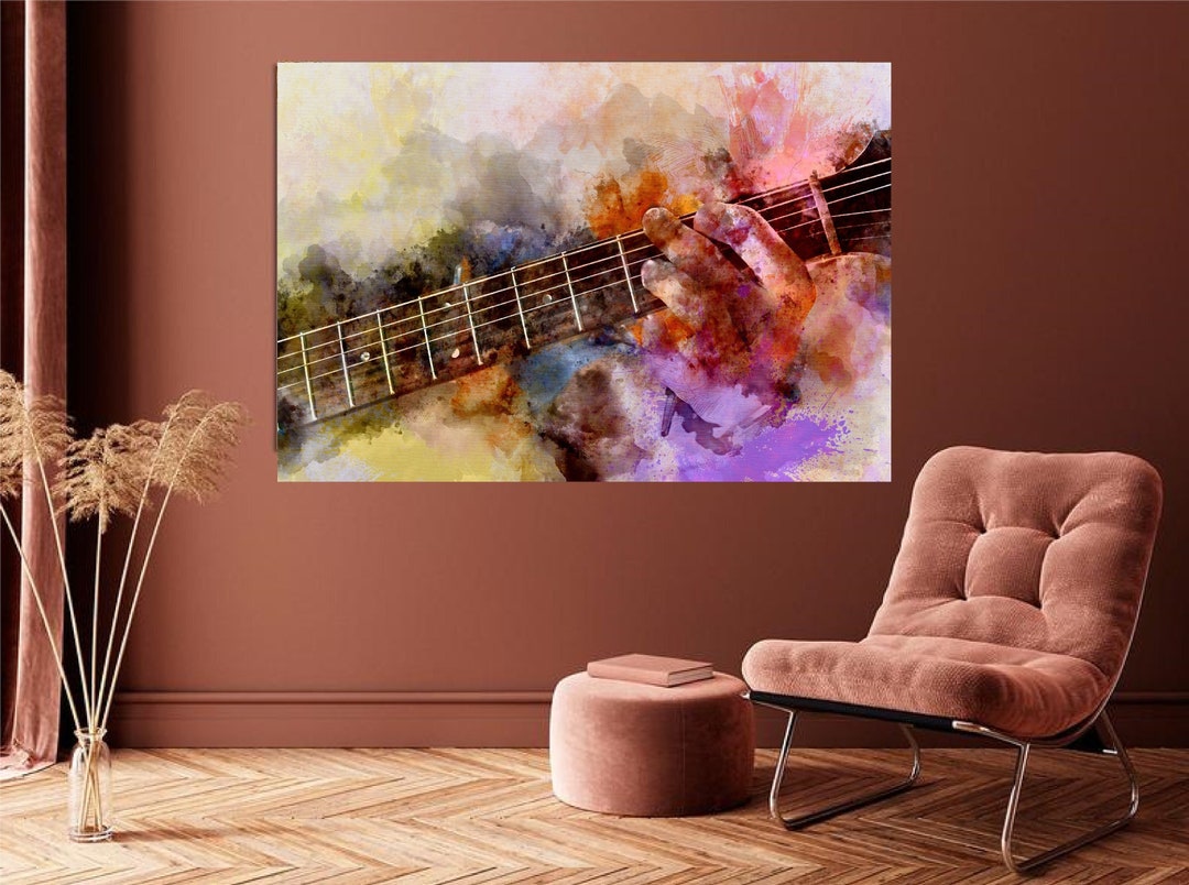 Colorful Watercolor Guitar Wall Art Watercolor Music Canvas Wall Decor ...