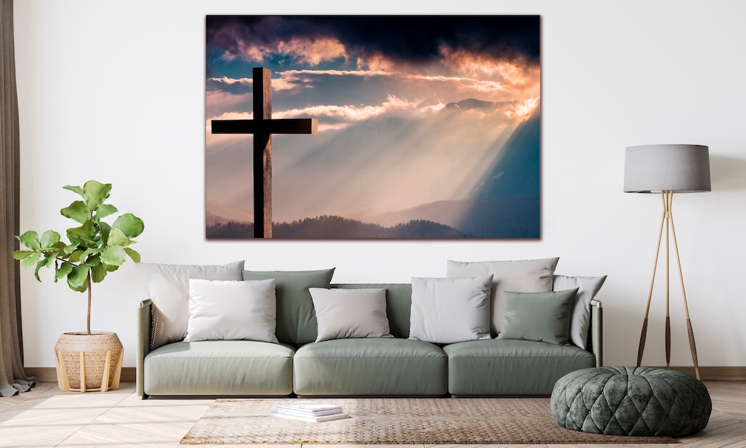 Christian Cross Print Artwork Christian Sunlight Landscape Decor for ...