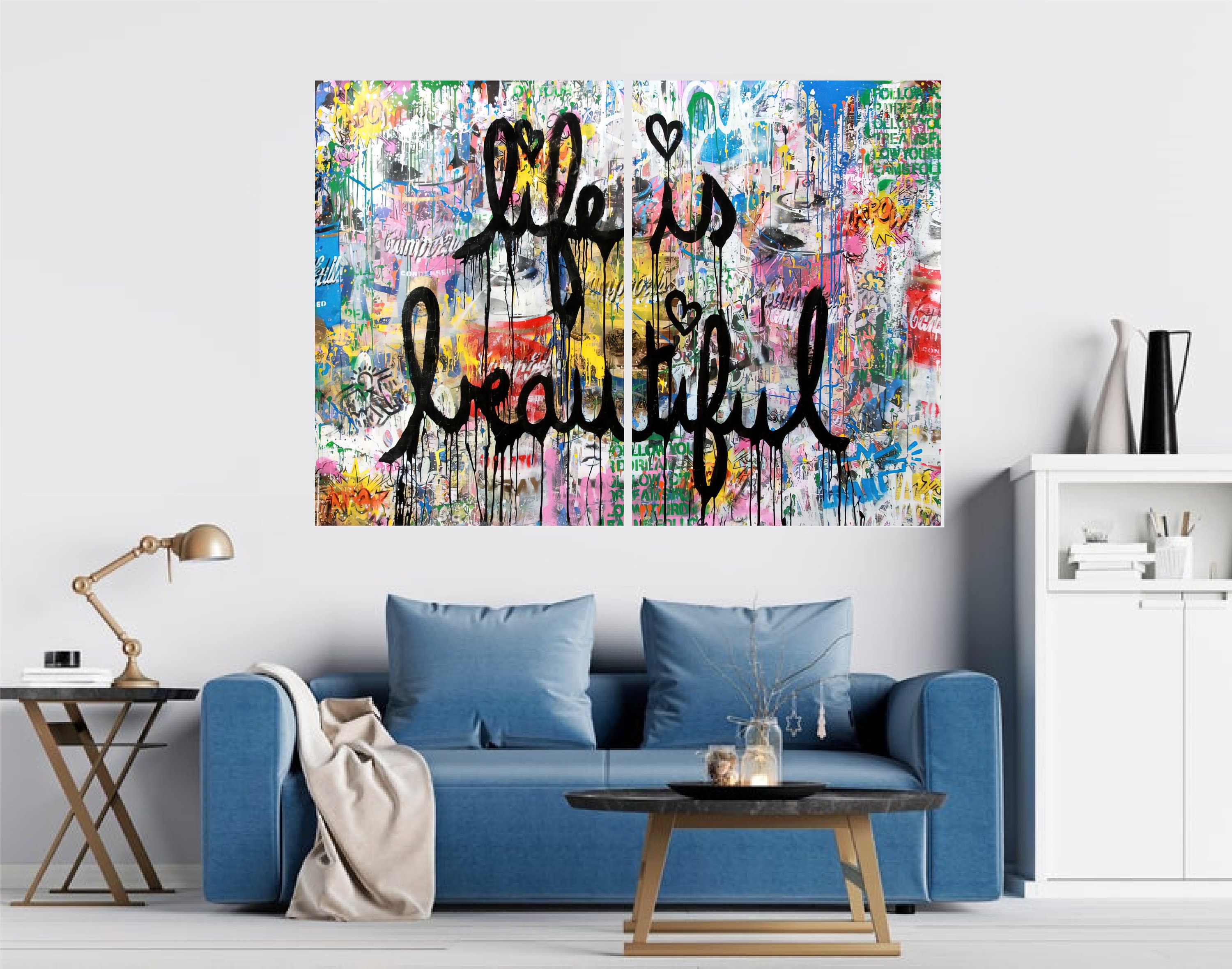 Life is beautiful Graffiti wall art Brainwash style Banksy | Etsy