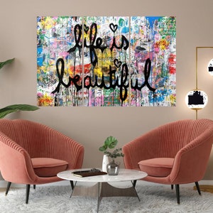 Life is Beautiful Graffiti Wall Art Contemporary Art Street Art Canvas ...