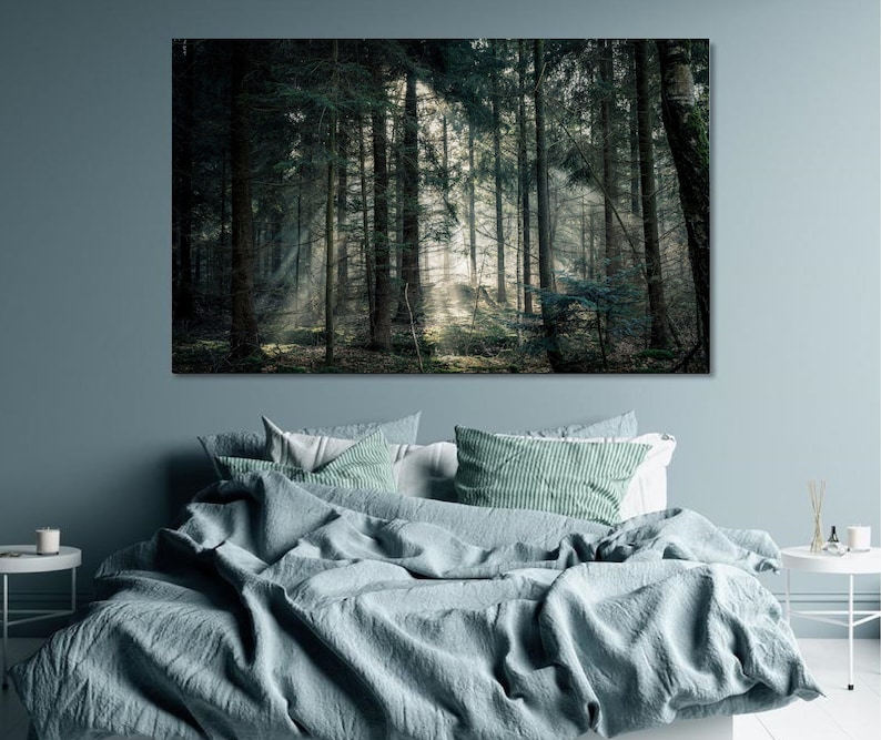 Dark Forest Canvas Print, Moody Sunlight Painting, Mystical Nature Wall ...
