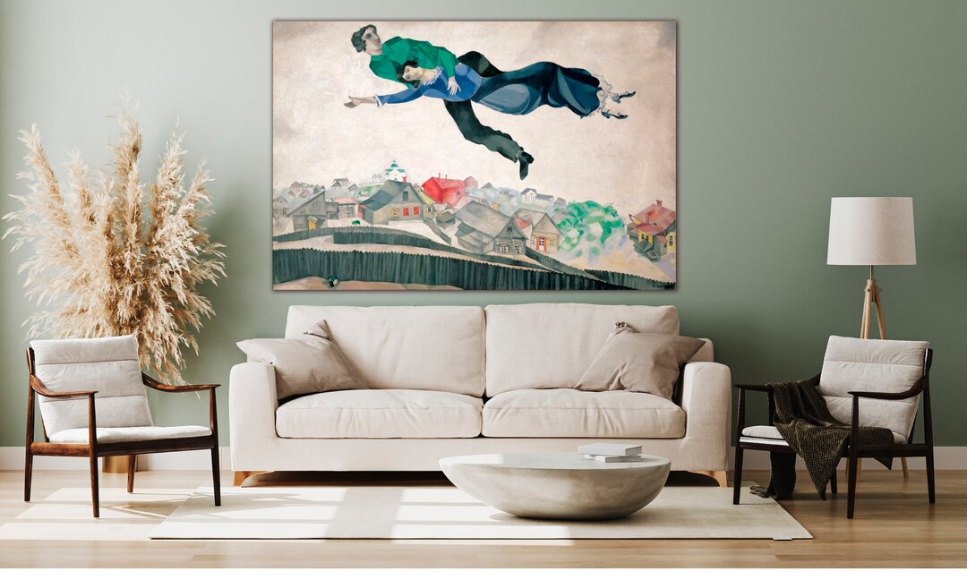 Marc Chagall Over the Town Wall Art Reproduction Print Canvas Vintage ...