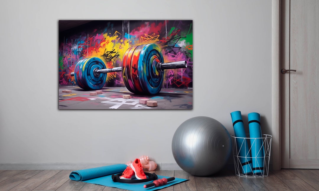 Gym Canvas Colorful Graffiti Barbell Wall Art Fitness and Sport Wall ...