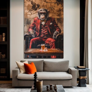 Monkey in the Office Drinking Whiskey Canvas Wall Art Man Cave Wall ...