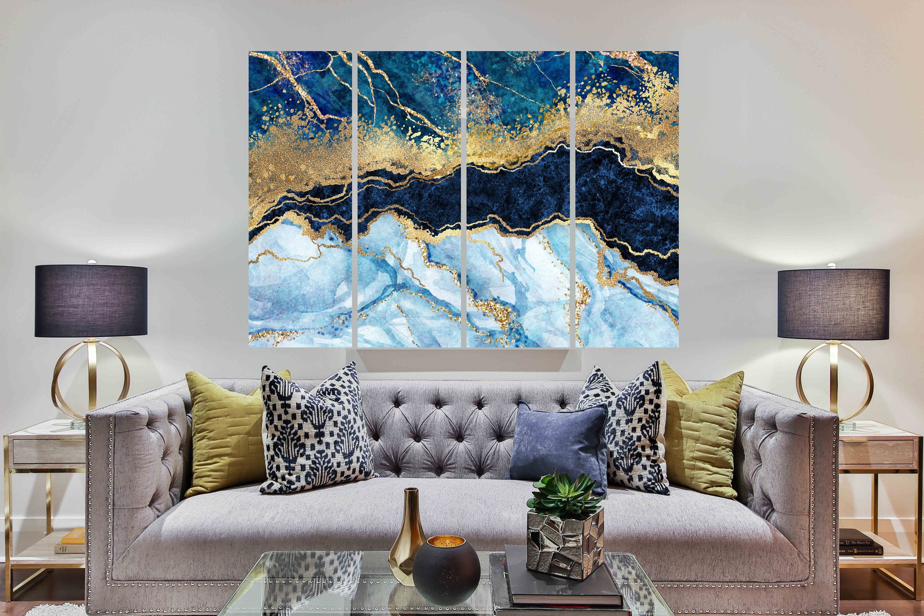 Marble wall art Abstract marble wall art Navy blue gold wall | Etsy