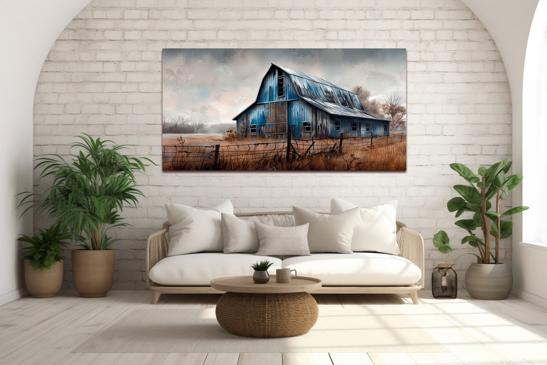 Vintage Old Barn Countryside Painting Canvas Farmhouse Wall Art Old ...