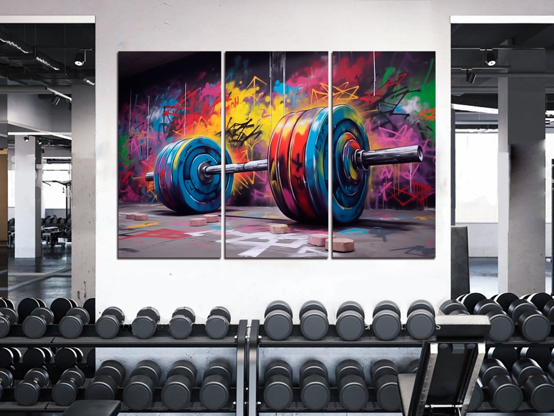 Abstract Barbell Canvas Art, Colorful Graffiti Gym Wall Decor - Etsy