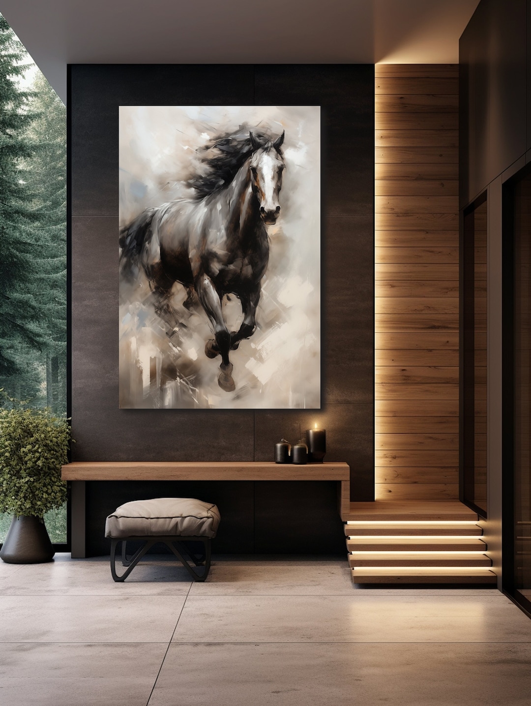 Running Wild Horse Canvas Print: Abstract Smoky Painting, Modern Wall ...