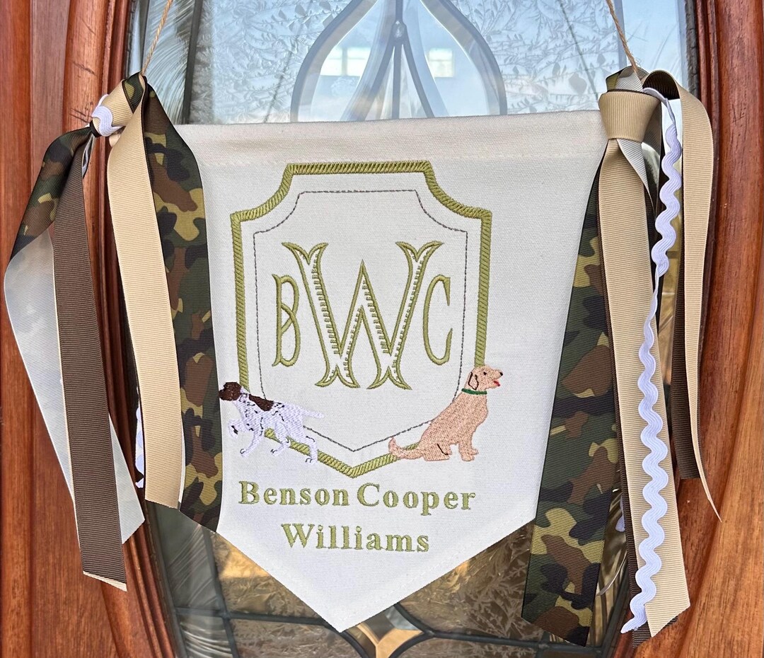 Custom Embroidered Baby Boy Monogrammed Banner, Monogrammed Door Hanger ...