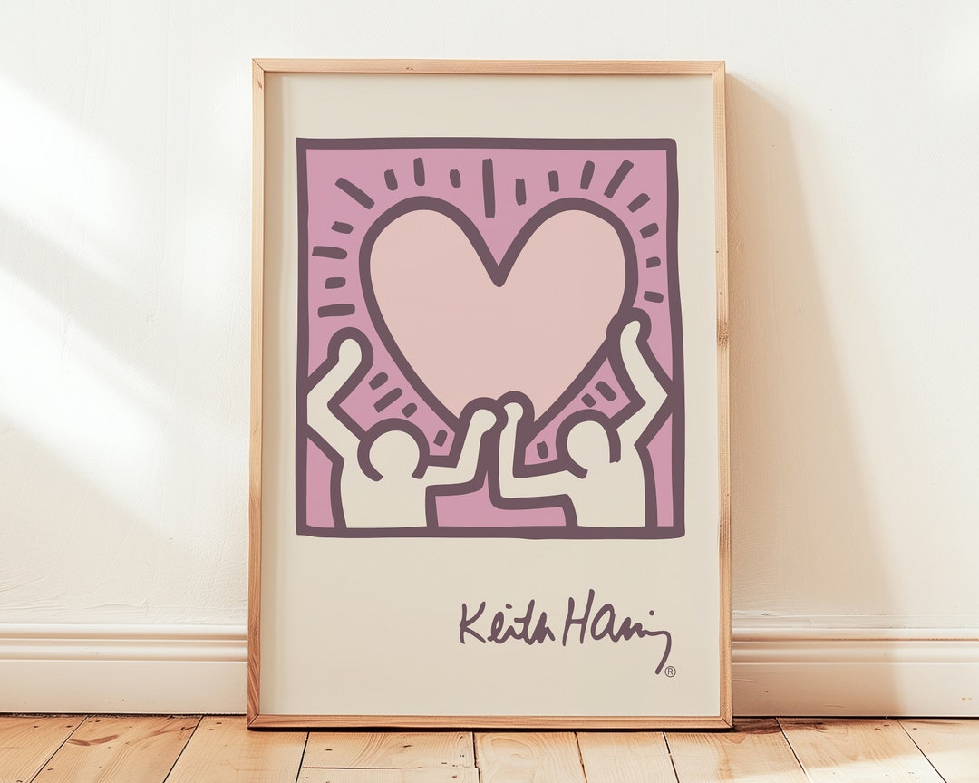 Keith Haring Heart Wall Art, Love and Unity, Modern Pink Art Print ...