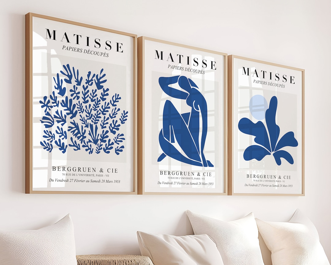 Lot de 3 affiches Henri Matisse - papiers découpés, art mural bleu ...