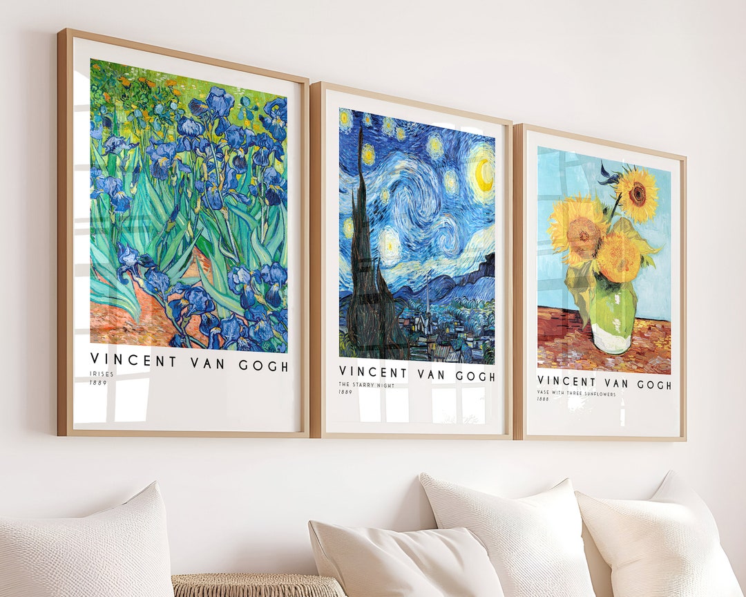 Van Gogh Masterpiece Trio - Starry Night, Sunflowers, Irises - Vintage ...