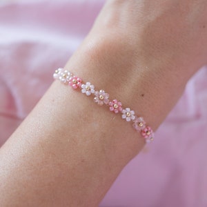 Gold Filled Pink Flower Bracelet: Japanese Glass Beaded Bracelet - Etsy