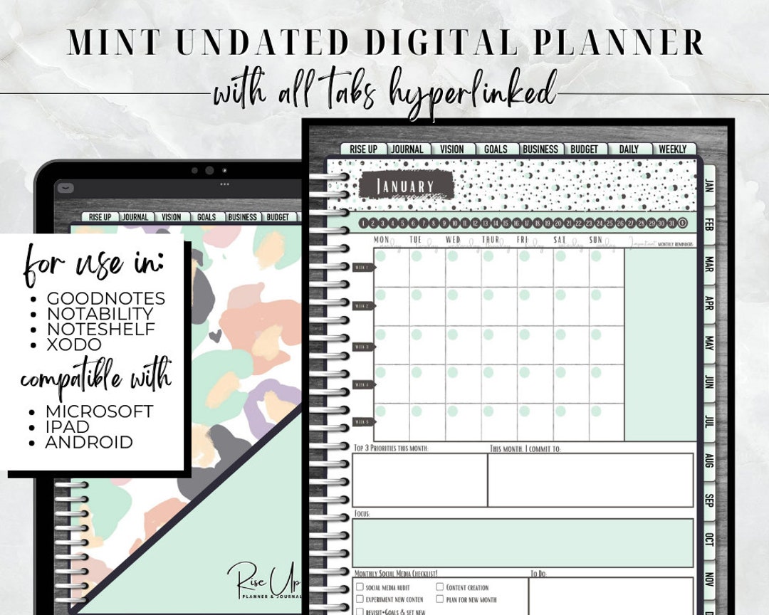 2nd Gen Mint Green UNDATED Digital Planner for Goodnotes, Notability ...