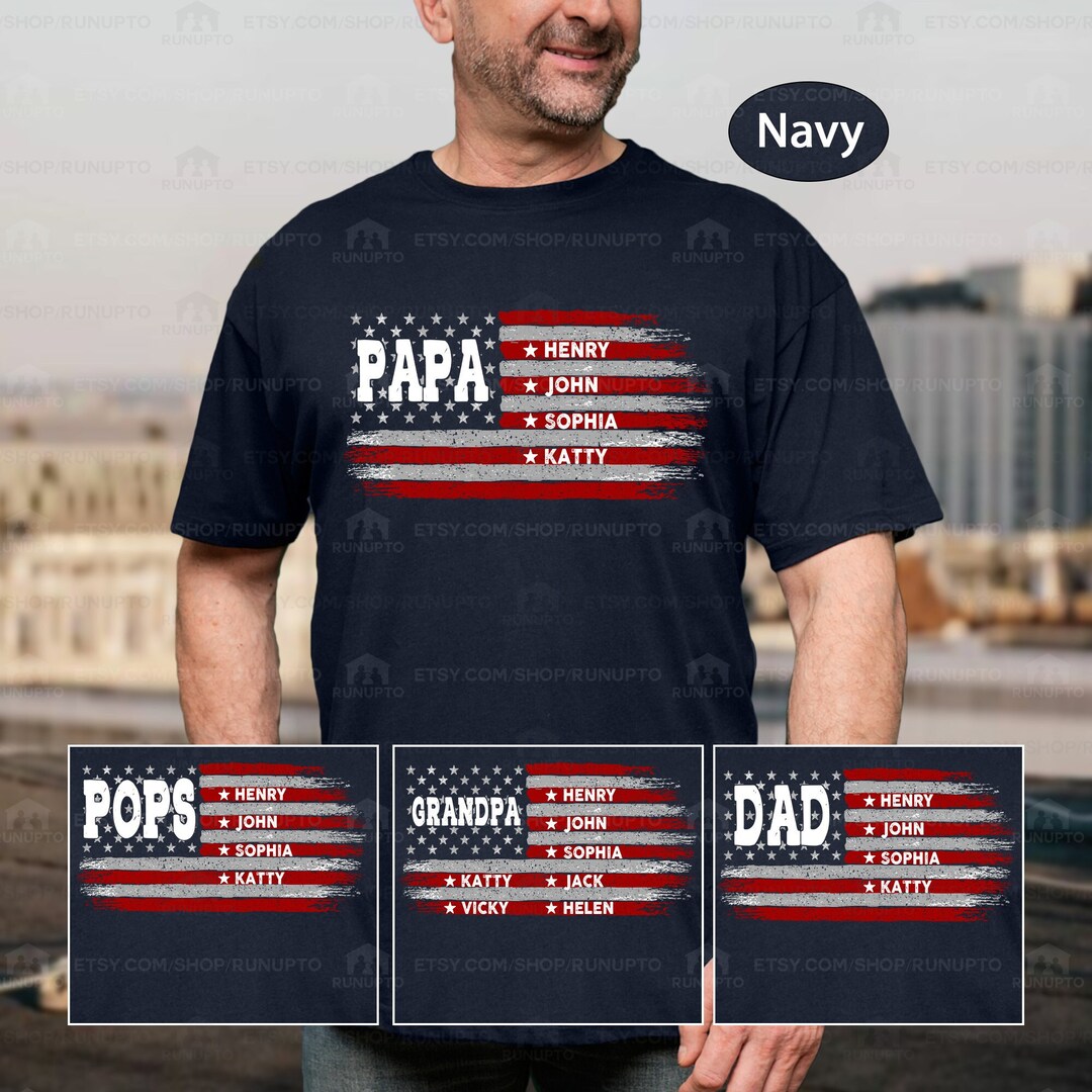 Personalized Papa Shirt, Personalized Papa Shirt Flag With Grandkids ...