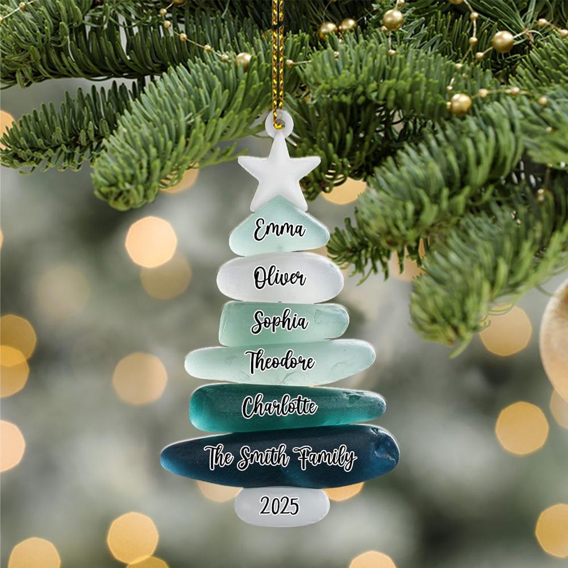 Personalized Sea Glass Family Tree Ornament, Holiday Keepsake - Etsy