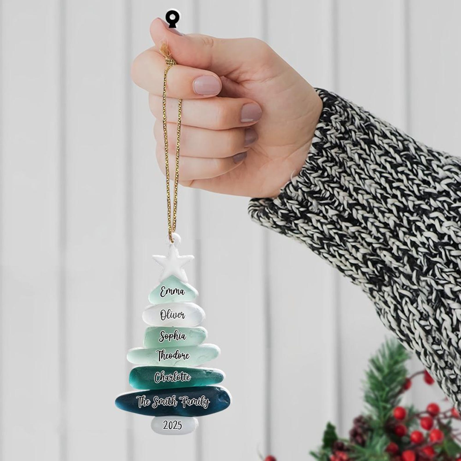 Personalized Sea Glass Family Tree Ornament, Holiday Keepsake - Etsy