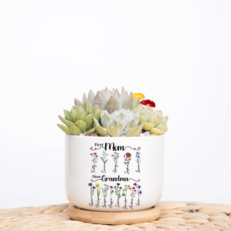 Custom Birth Month Flowers Grandma Plant Pot, First Mom Now Grandma ...