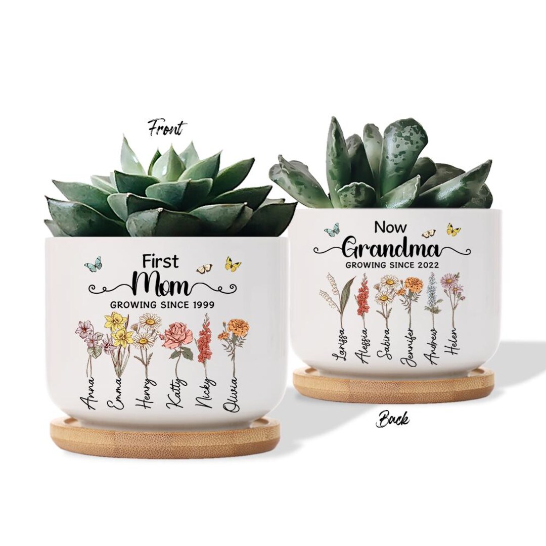 Custom Birth Month Flowers Grandma Plant Pot: First Mom Gift - Etsy