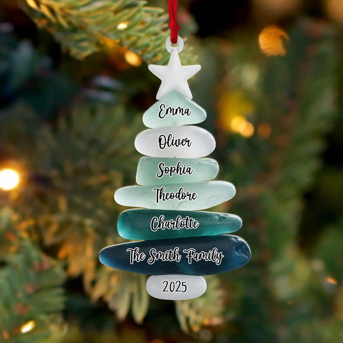 Personalized Sea Glass Family Tree Ornament, Holiday Keepsake - Etsy