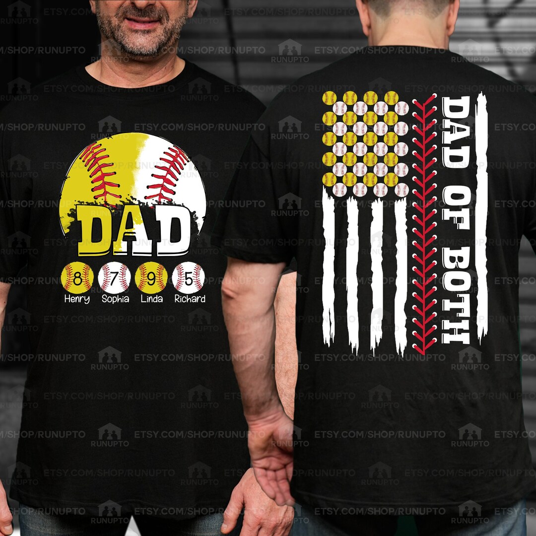 Personalized Baseball Softball Dad Shirt, Dad of Both Shirt, Baseball ...