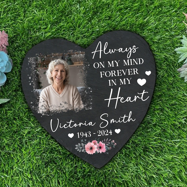 Custom Photo Memorial Stone: Heart Slate Remembrance Gift - Etsy
