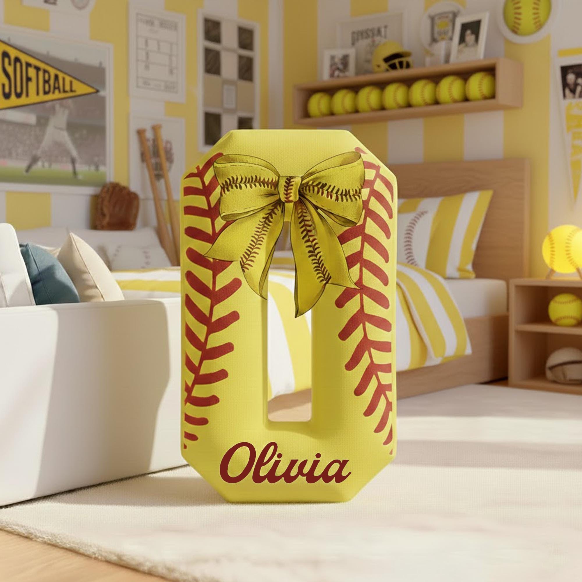 Personalized Softball Name Pillow, Custom Softball Letter Pillow ...