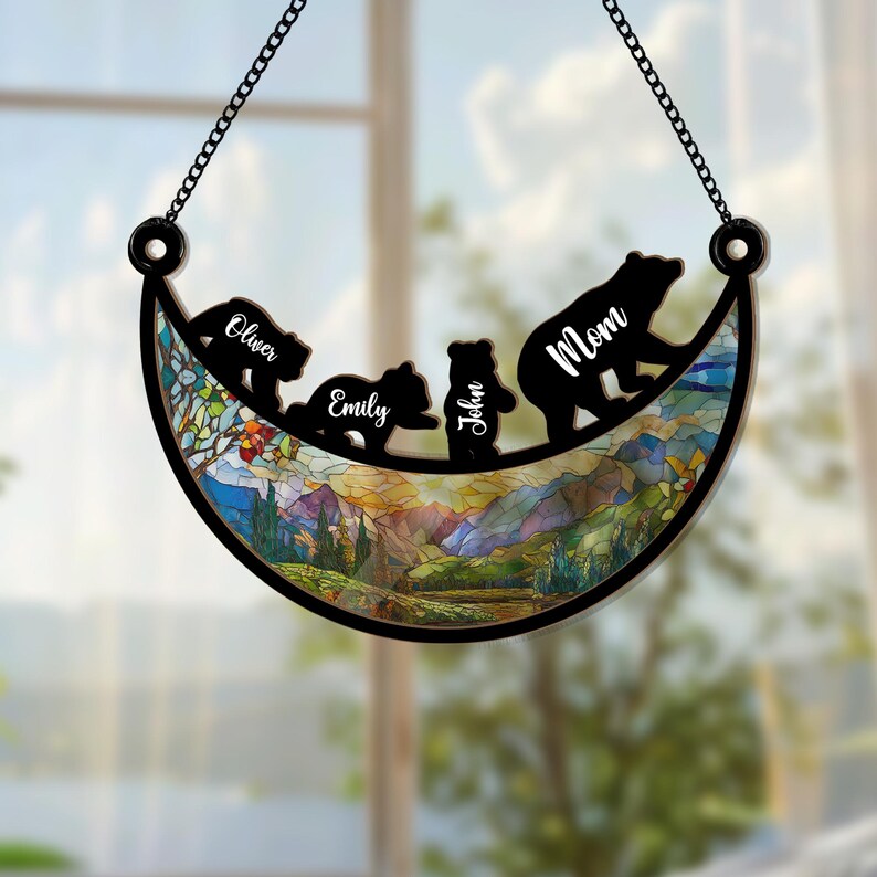 Custom Mama Bear Suncatcher, Custom Bear Family Suncatcher Window ...