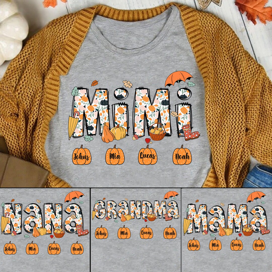 Personalized Nana Pumpkin Shirt, Custom Nickname Grandma Nana Mimi ...