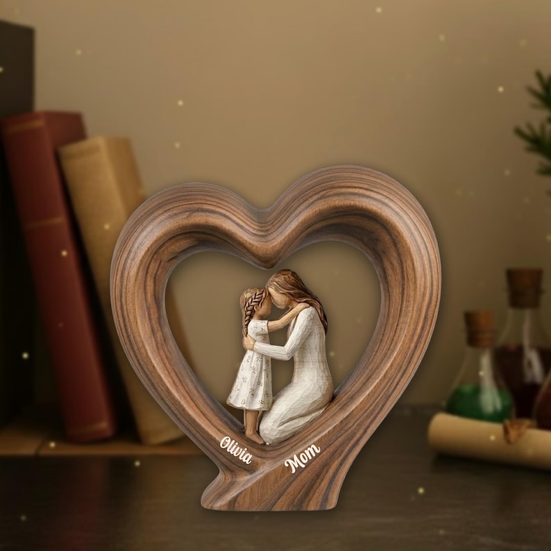 Personalized Mom and Daughter Wooden Heart Block, Mother and Son Gift ...