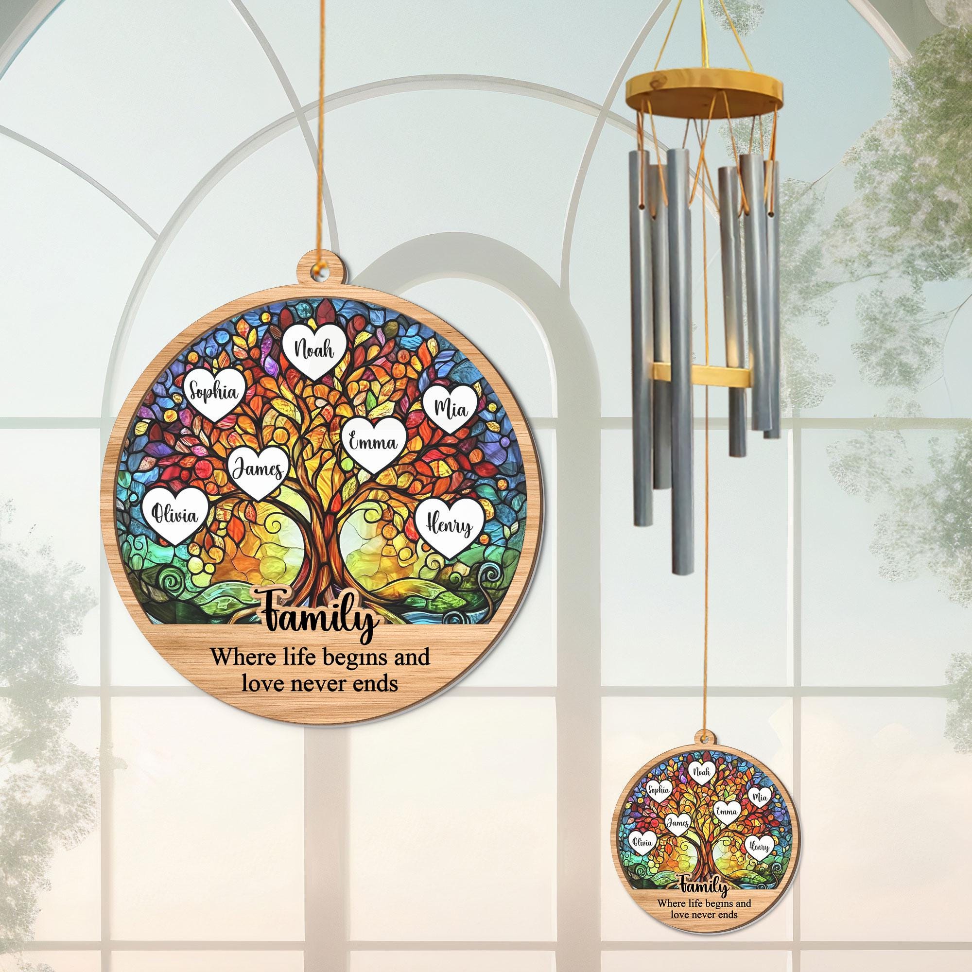 Personalized Family Wind Chime, Family Tree of Life Suncatcher, Family ...