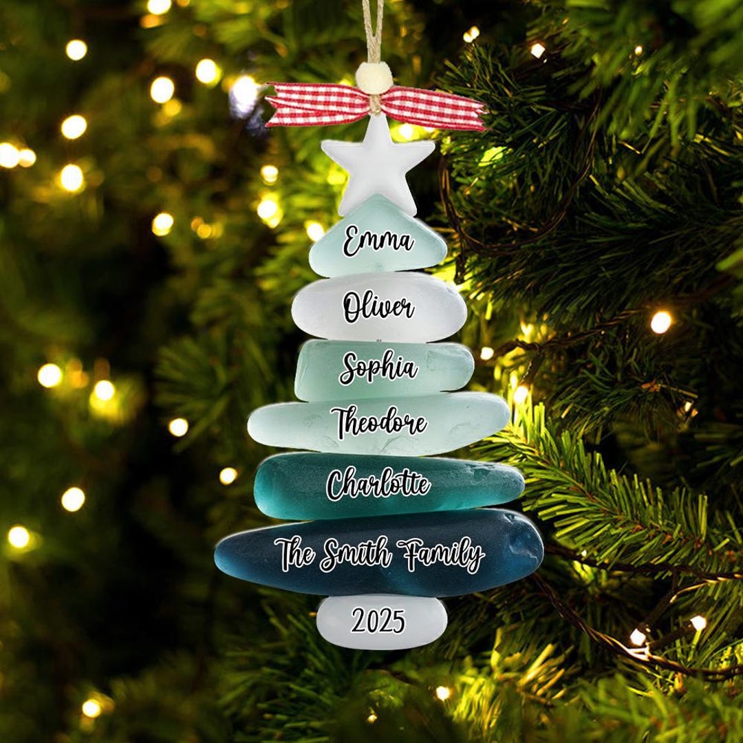 Personalized Sea Glass Family Tree Ornament, Holiday Keepsake - Etsy