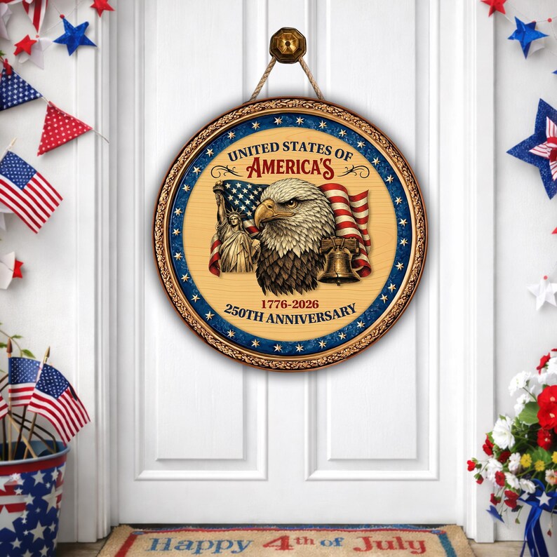 America 250th Birthday 1776-2026 Wooden Door Hanger, 250 Years American ...