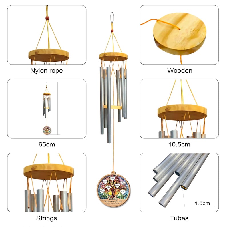 Personalized Family Wind Chime, Family Tree of Life Suncatcher, Family ...