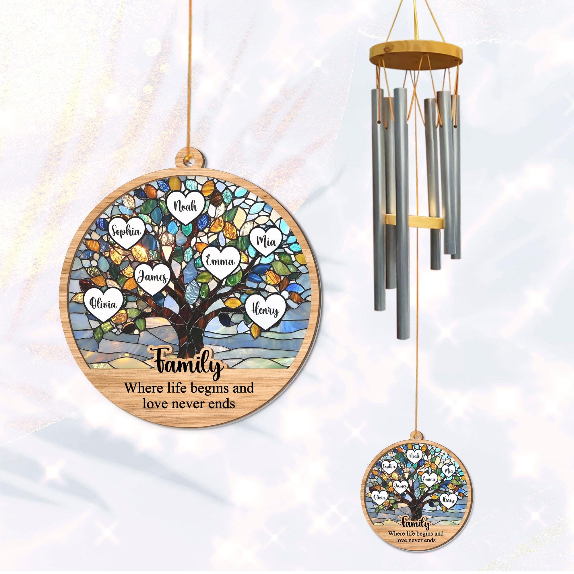 Personalized Family Wind Chime, Family Tree of Life Suncatcher, Family ...