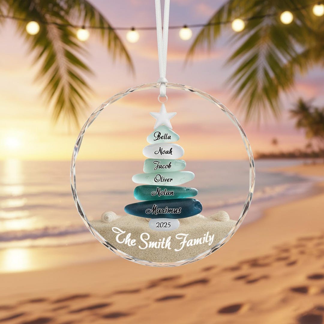 Personalized Sea Glass Family Tree Ornament, Custom Family Tree ...