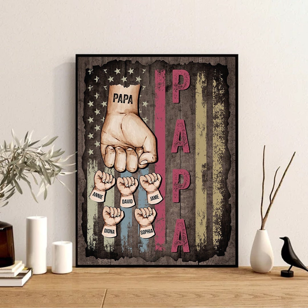 Custom Papa Poster, Custom Dad Raised Fist Bump Poster, Grandpa Fist ...