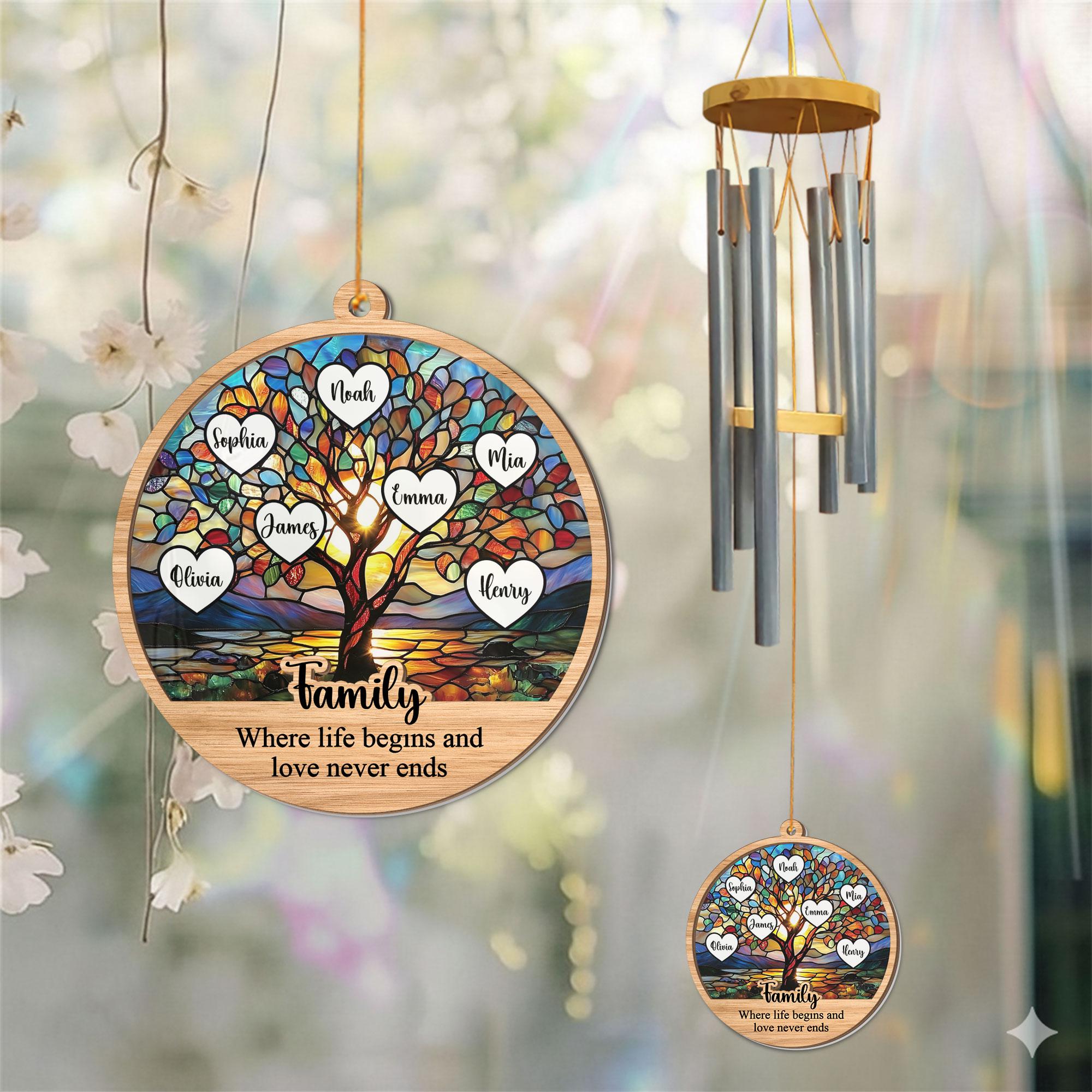 Personalized Family Wind Chime, Family Tree of Life Suncatcher, Family ...