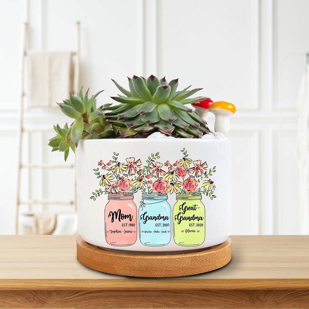 Personalized Great Grandma Flower Plant Pot, Mom Grandma Great Grandma ...