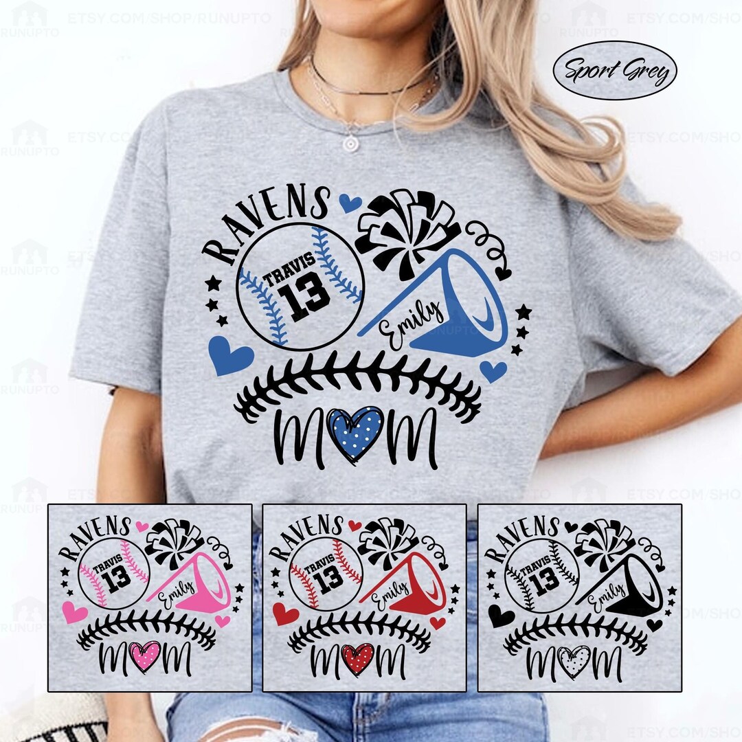 Baseball Mom Shirt, Baseball and Cheer Mom Shirt, Baseball Mama, Custom ...