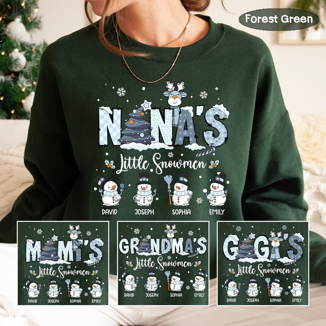 Personalized Nanas Little Snowmen Shirt, Christmas Grandma Snowman Shirt, Custom Nana Mimi Gigi ...