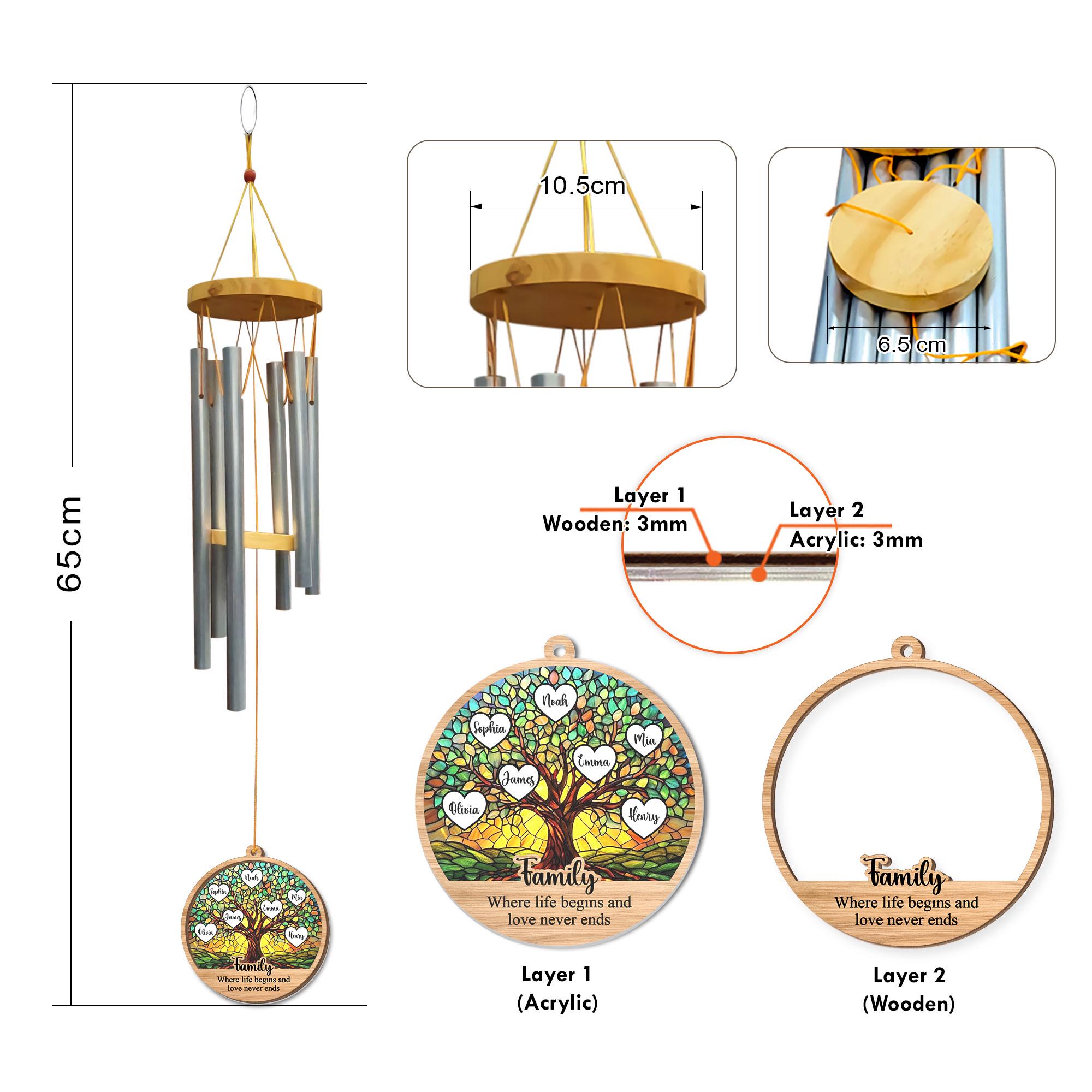 Personalized Family Wind Chime, Family Tree of Life Suncatcher, Family ...