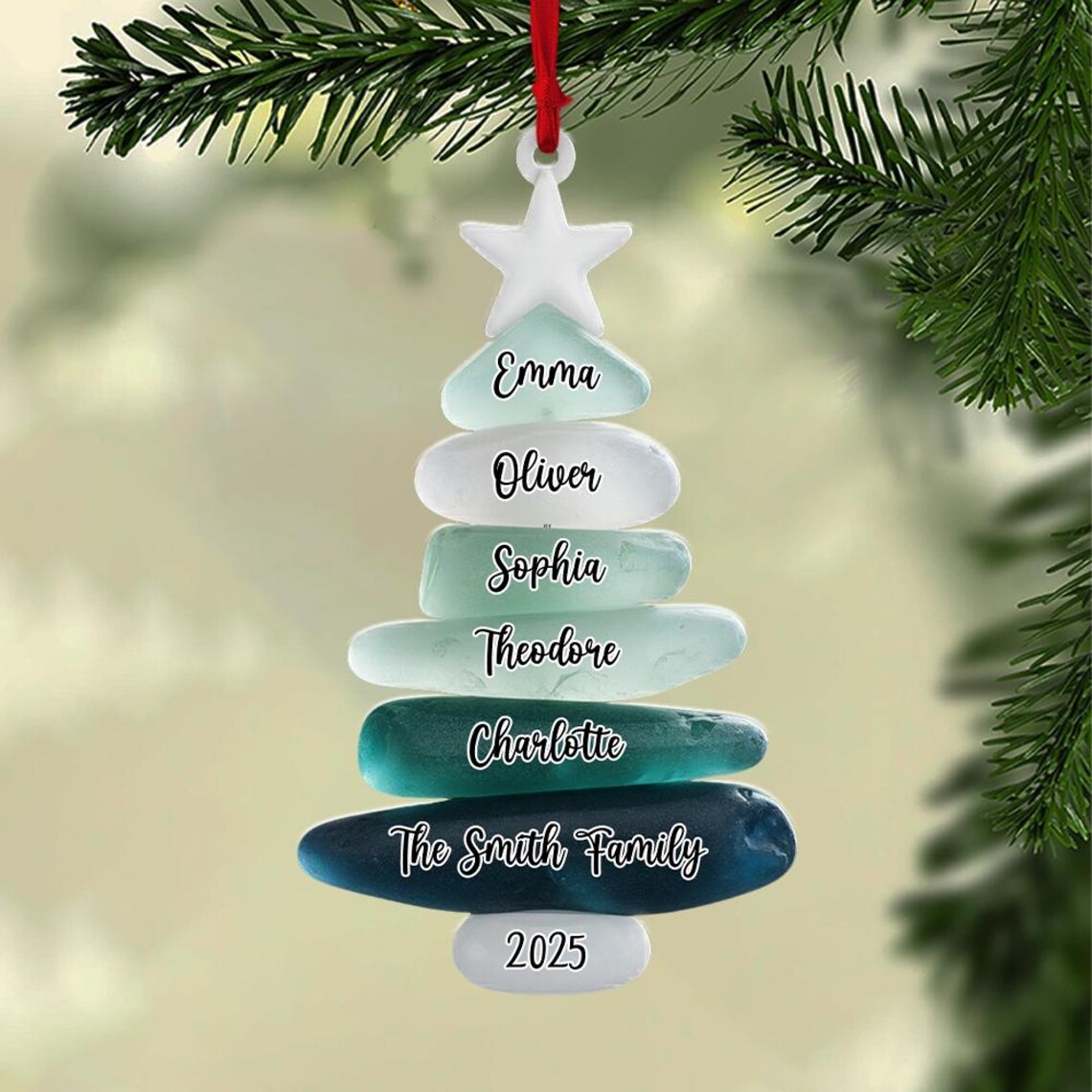 Personalized Sea Glass Family Tree Ornament, Holiday Keepsake - Etsy